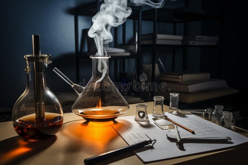Lab Experiment Setup with a Burner, Flask, and Pipette. Generative AI ...