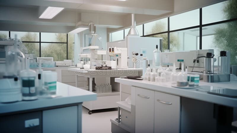 A Lab Filled with Lots of Equipment and Bottles of Liquid Stock ...