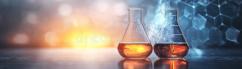Lab Flasks Filled with Vibrant Liquids, Showcasing Chemical Reactions ...