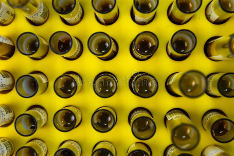 Lab Flasks View from Top in Yellow Plastic Utensils Stock Image - Image ...