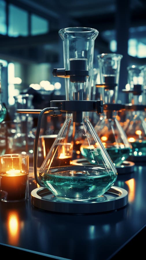Lab Glassware Arranged beside a Microscope, Awaiting Scientific ...