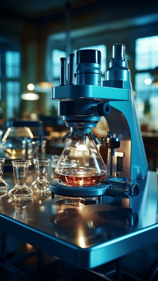 Lab Glassware Arranged beside a Microscope, Awaiting Scientific ...