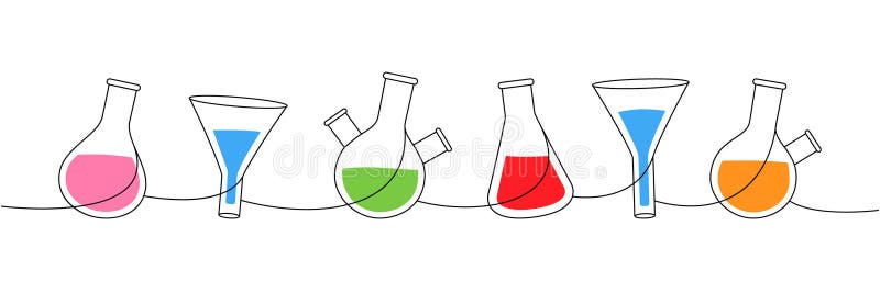 Lab Glassware One Line Colored Continuous Drawing. Conical Flask, Glass ...