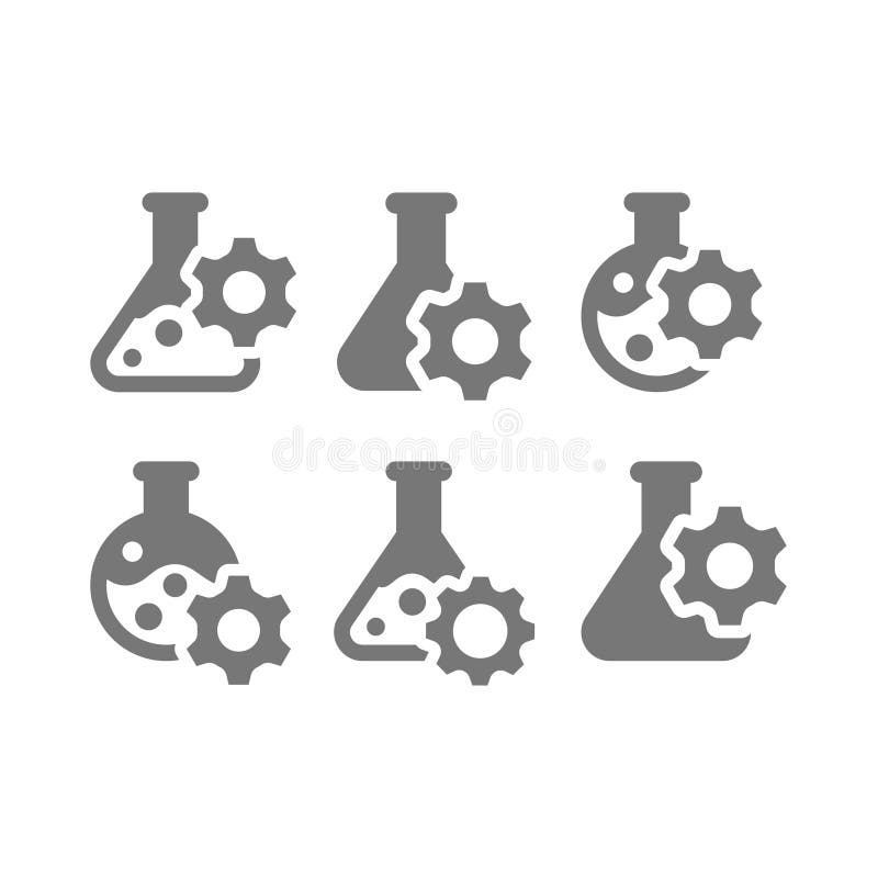 Lab Glassware or Test Tube and Gear Icon Set Stock Vector ...