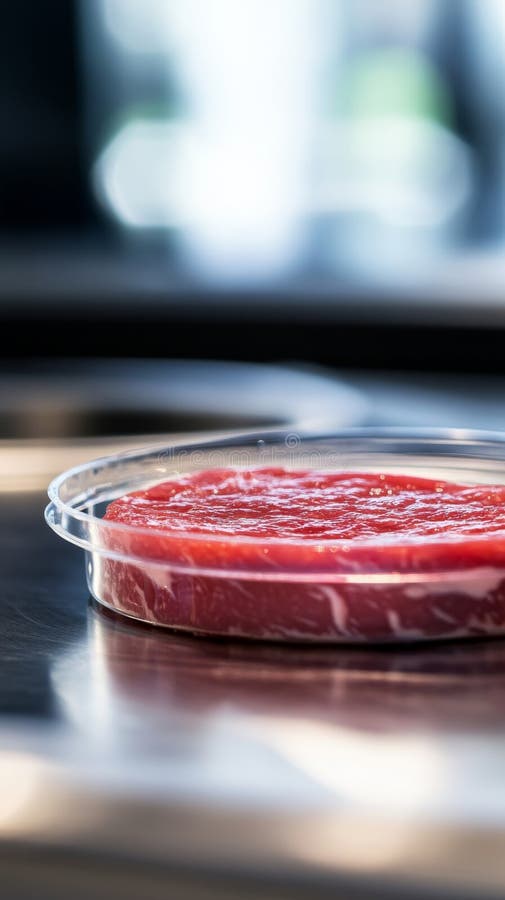 Lab-grown Meat Sample in Petri Dish on Metallic Surface Stock Photo ...