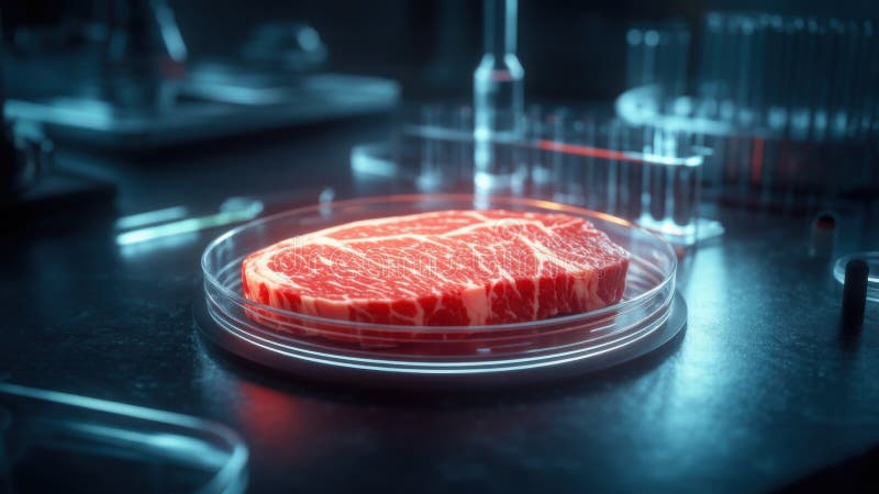 Lab-grown Steak Sits Under Futuristic Lighting, Surrounded by ...