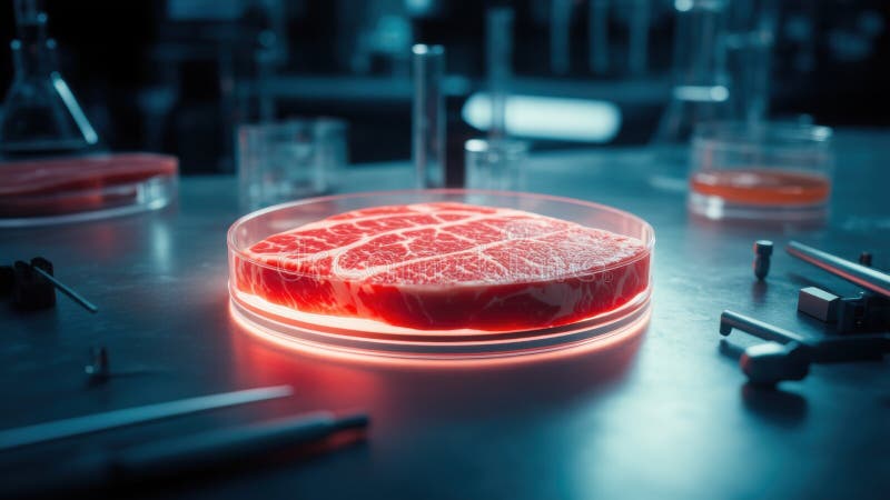 Lab-grown Steak Sits Under Futuristic Lighting, Surrounded by ...