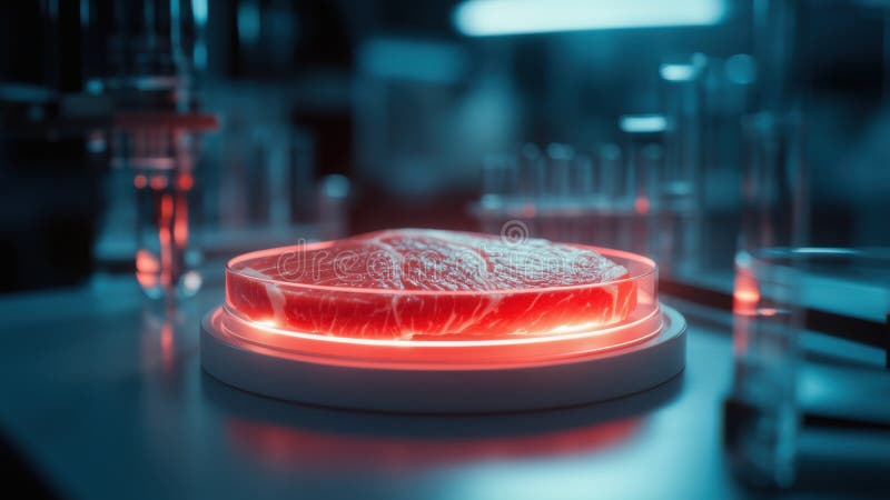 Lab-grown Steak Sits Under Futuristic Lighting, Surrounded by ...