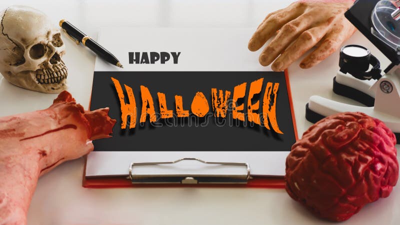 Lab Halloween Theme with Spooky Props Models Stock Image - Image of ...