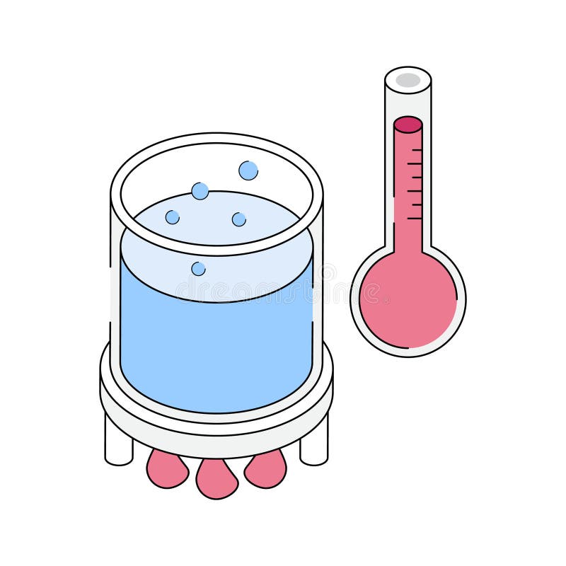 Lab Heating Beaker with Thermometer, Isometric Icon Stock Illustration ...