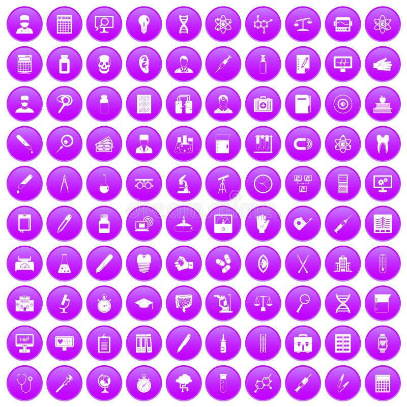 100 lab icons set purple stock vector. Illustration of blood - 121293231