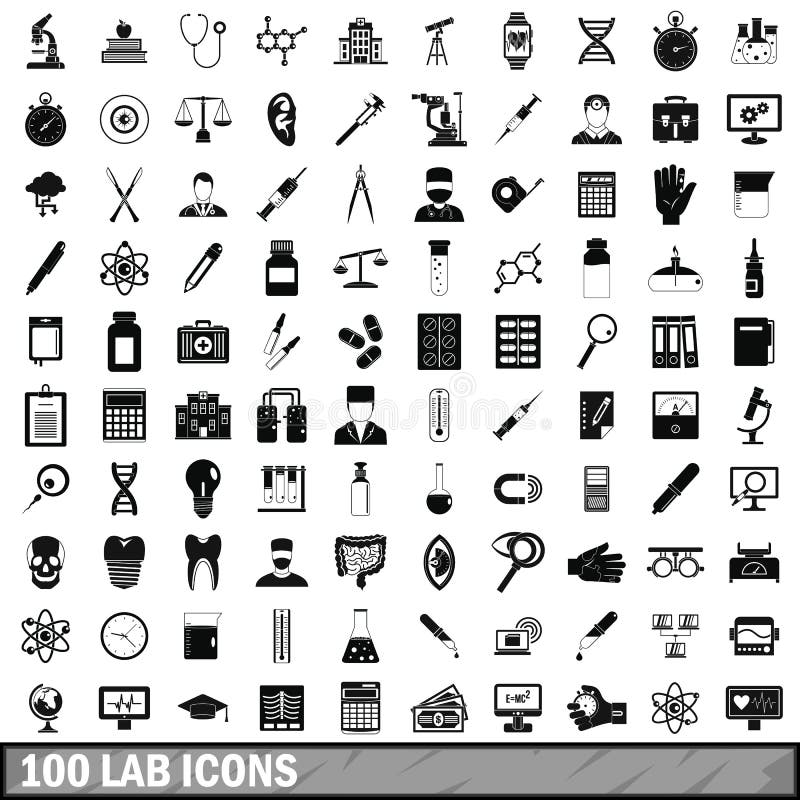 100 Lab Icons Set, Simple Style Stock Vector - Illustration of computer ...