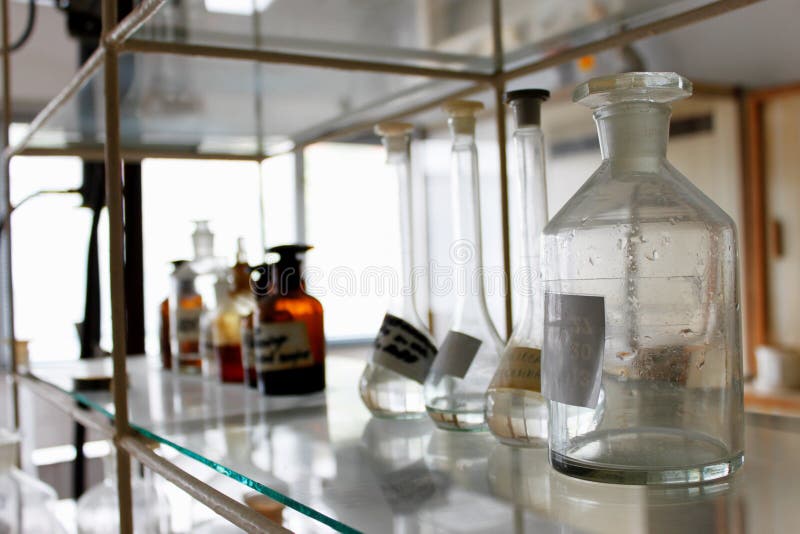 Antique Science Research Lab with Old Glassware Stock Image - Image of ...
