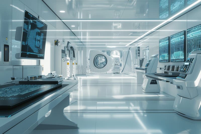 Lab Interior in Semiconductor Manufacturing Factory in Blue Stock Photo ...