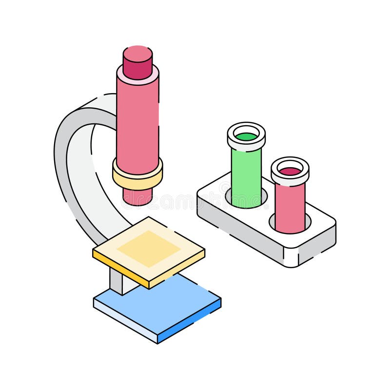 Lab Microscope with Vial Stand, Icon Designed in Isometric Outline ...