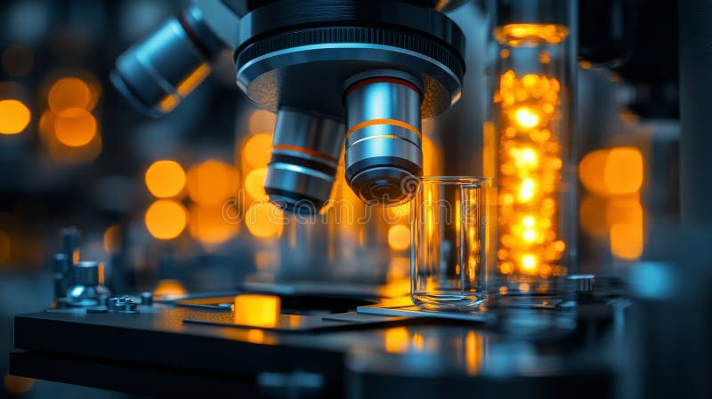 In a Lab, a Microscope is Zoomed in on Small Red Spheres Situated on a ...