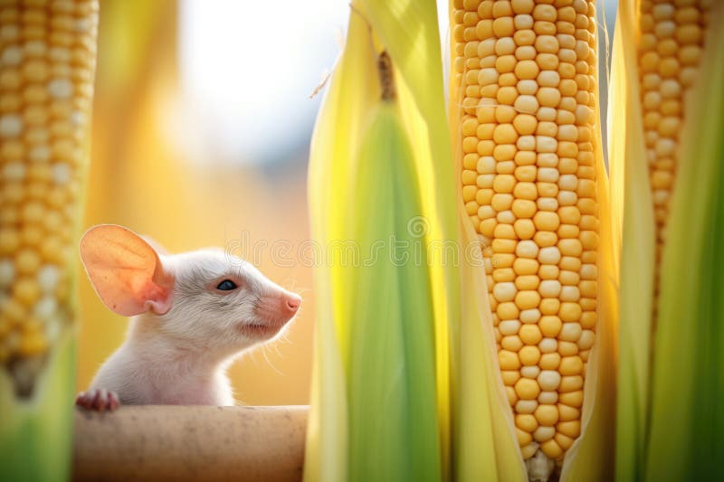 Lab Mouse beside Ear of Giant Corn Stock Photo - Image of experiment ...