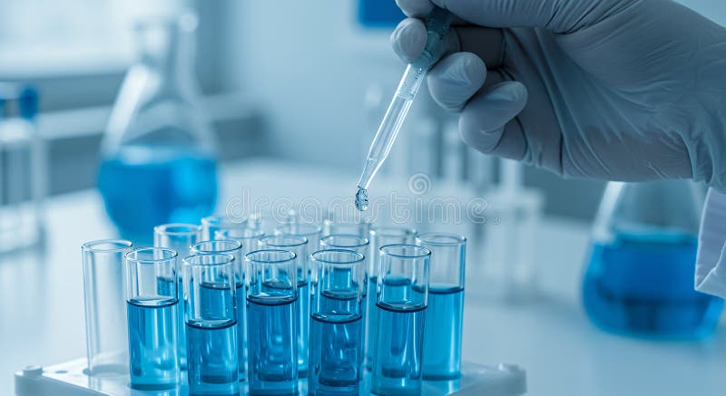 Lab Precision: Pipette & Blue Liquid in Test Tubes for Science ...