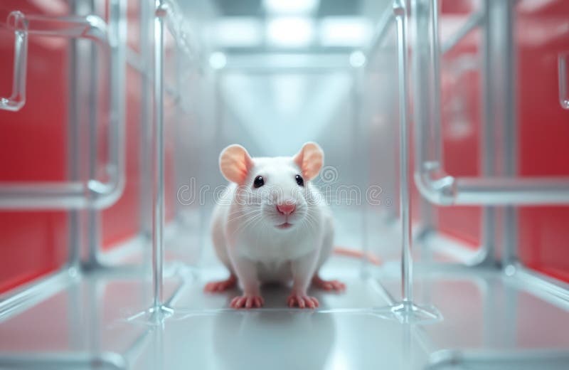 Lab Rat in Transparent Maze for Testing. White Mouse in Scientific ...