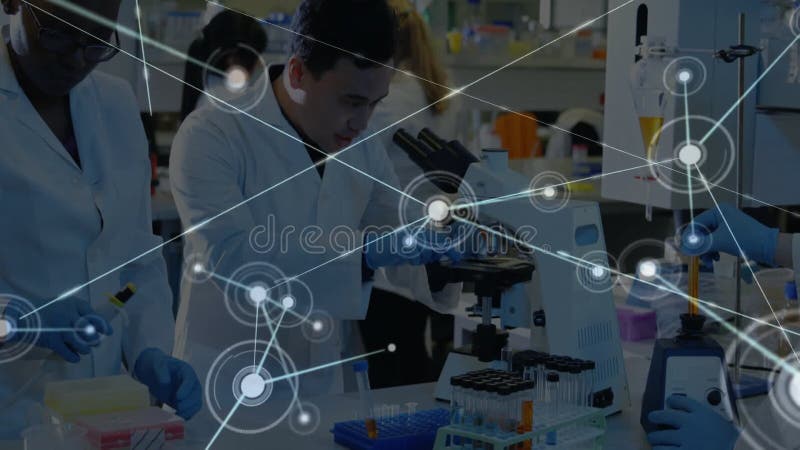 Lab Research Team Drawing Samples with Pipettes and Using Microscope ...