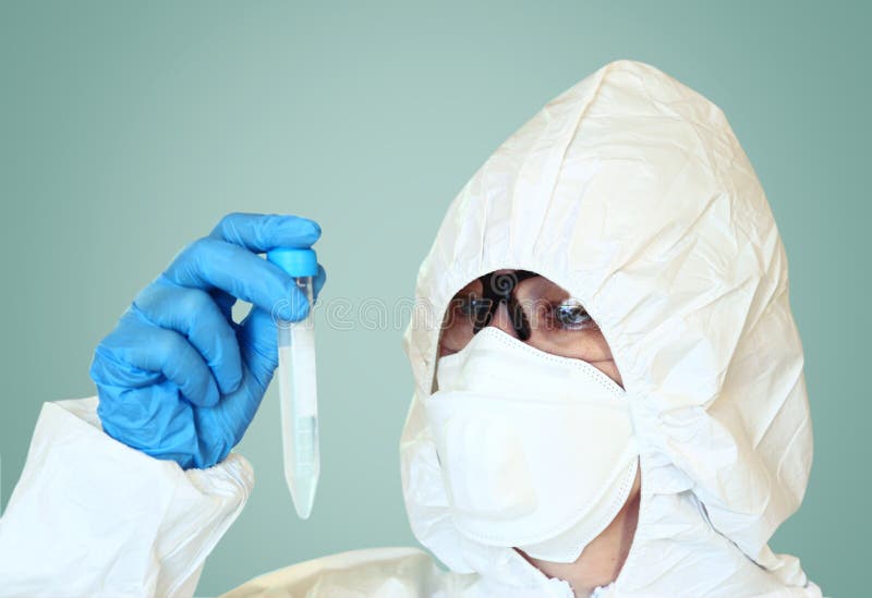 Lab Scientist in Safety Suit Holding Board with Word Ebola Stock Photo ...