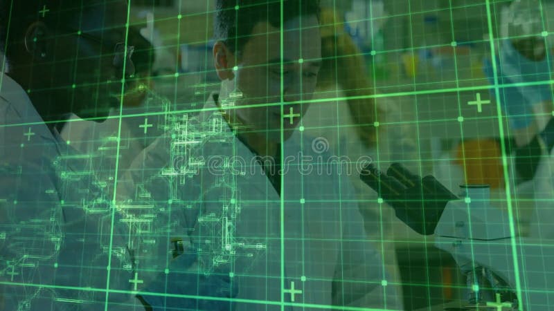 Lab Scientists Pipetting Solution after Digital Grid Overlay Appears ...