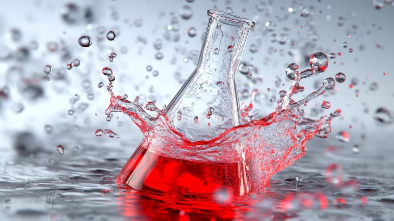 Lab Setup Glass Flask Filled Red Liquid Splash Effect Stock Photos ...