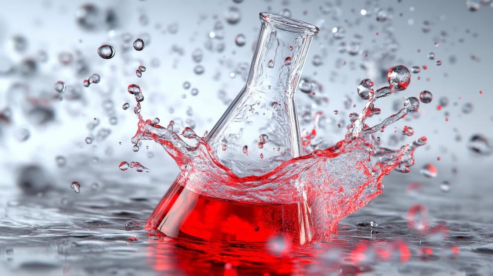 A Lab Setup with a Glass Flask Filled with Red Liquid and a Splash ...