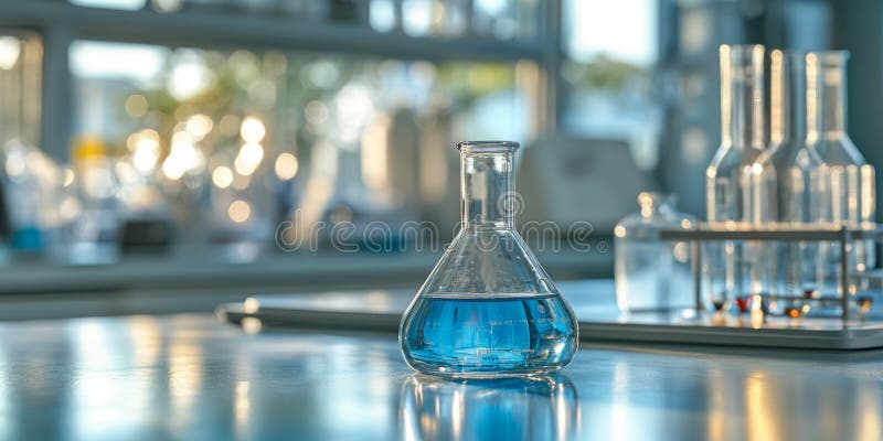 The Lab Showcases Various Flasks Filled with a Vibrant Blue Solution ...