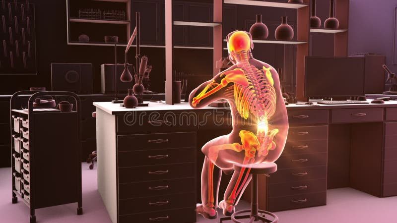 A Lab Specialist with Highlighted Skeleton Working with Microscope ...