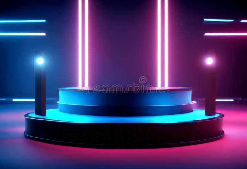 Lab Stage Dark Empty Neon Display Effect Future Blue Light Pedestal ...