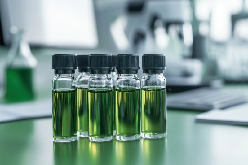 Cannabis Extraction Lab, Lab Table with Cannabis Extracts in Vials ...