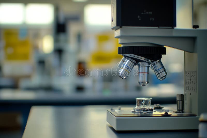 A Lab Table Equipped with a Microscope Set Up in a Modern Scientific ...