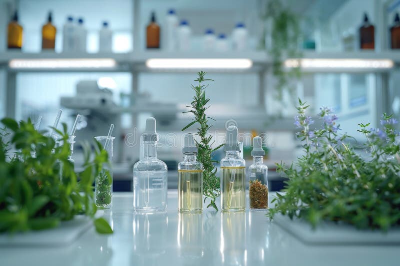 A Lab Table with Several Vials of Herbs and Plants Stock Image - Image ...