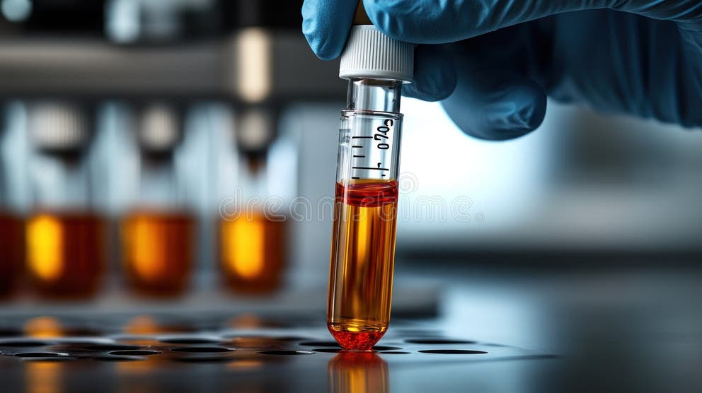 Lab Tech Holds Amber Liquid Vial, Sample Analysis, Research Stock ...