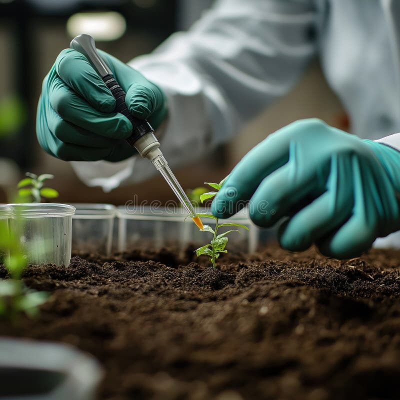 Lab Tech Tests Soil PH Level. Technician Examines Small Plant. Testing ...