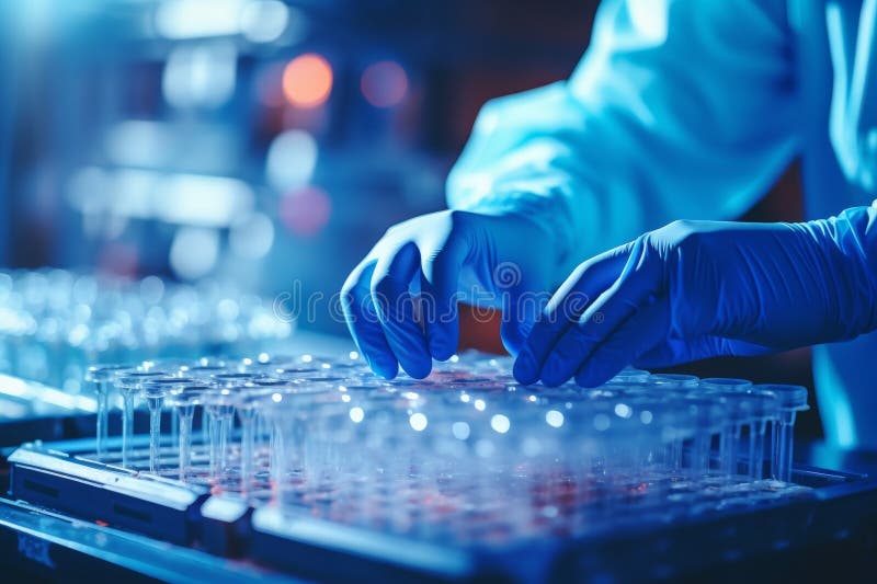 Lab Technician Analyzing Biomaterial Samples Under Microscope ...