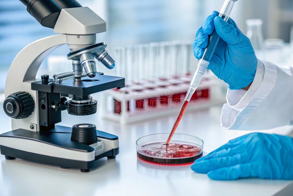 Lab Technician Analyzing Saliva Sample Under Microscope. Stock Illustration - Illustration of ...