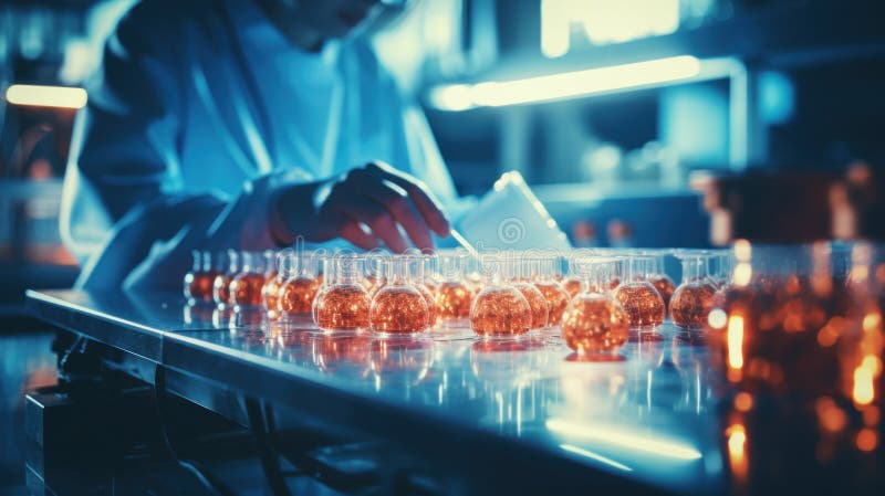 Scientist Analyzing Samples in Laboratory Test Tubes Lights Stock ...