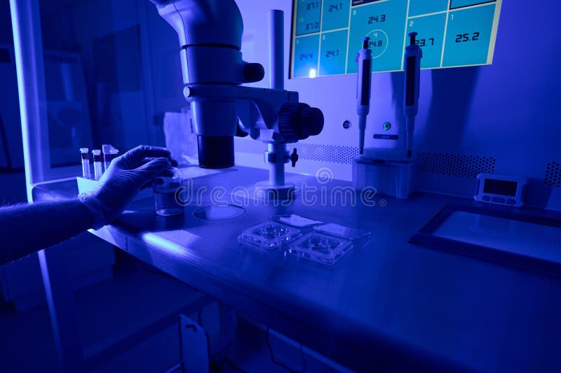 Lab Technician Cleaning Workplace after Researching Under Microscope ...