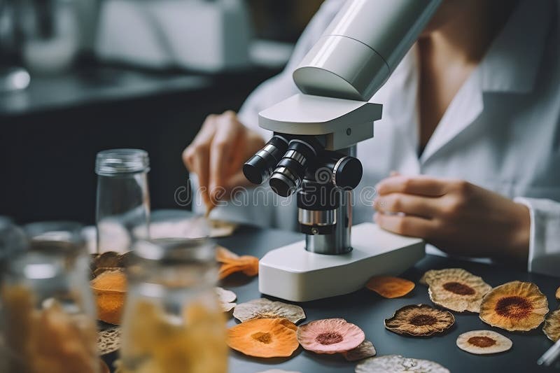 Lab Technician Discovering the Experiment Using Microscope Stock Photo ...