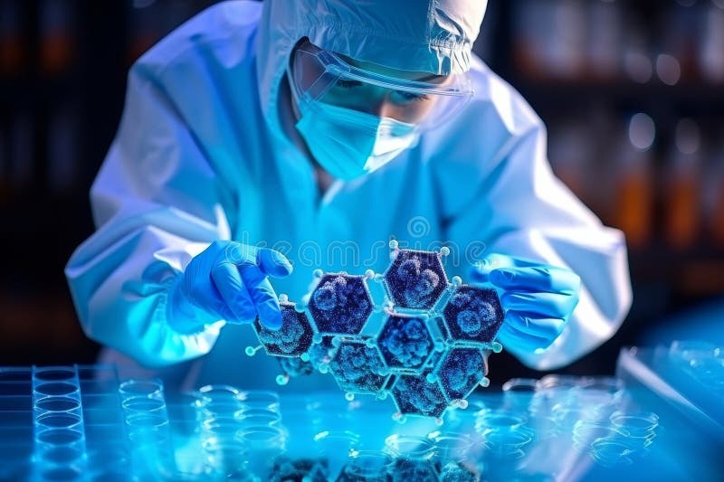 Lab Technician Examining Biomaterial Samples Under Microscope ...
