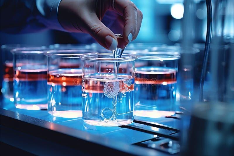 Lab Technician Pipetting Liquid into Test Tubes with Blue Solution ...