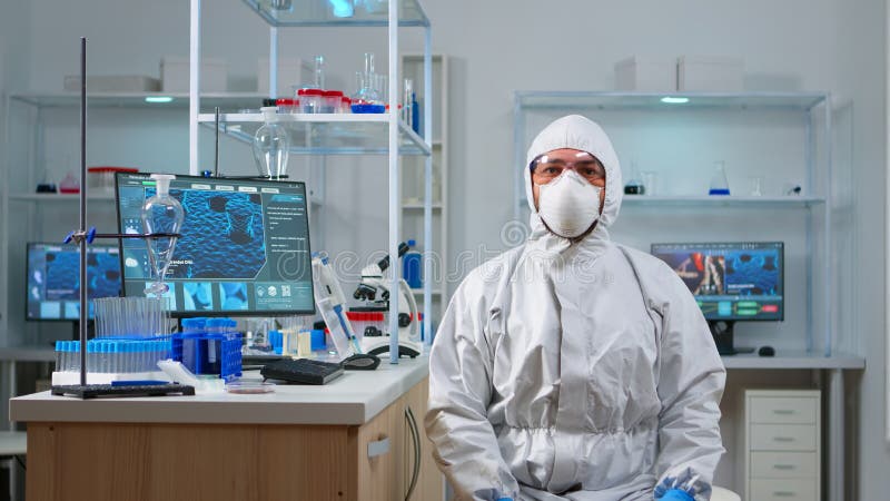 Lab Technician in Ppe Suit Working with Virtual Reality Stock Image ...