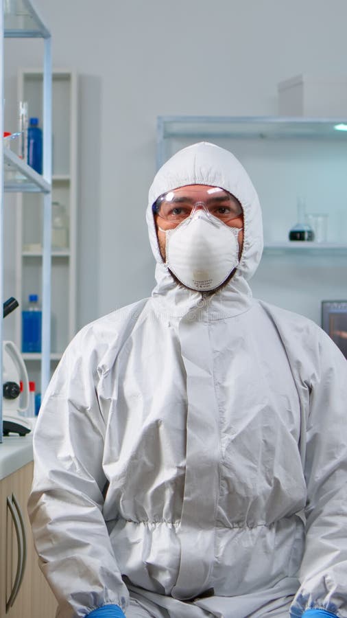 Lab Technician in Ppe Suit Working with Virtual Reality Stock Image ...