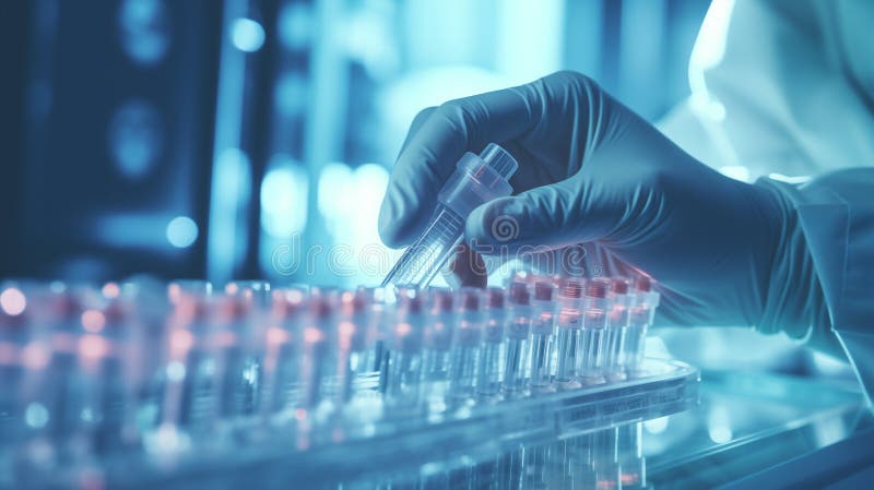 A Lab Technician with Precision Pipettes a Sample into Test Tubes for ...