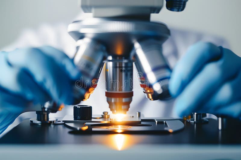 Lab Technician Preparing Sample Under Microscope Stock Photo - Image of ...