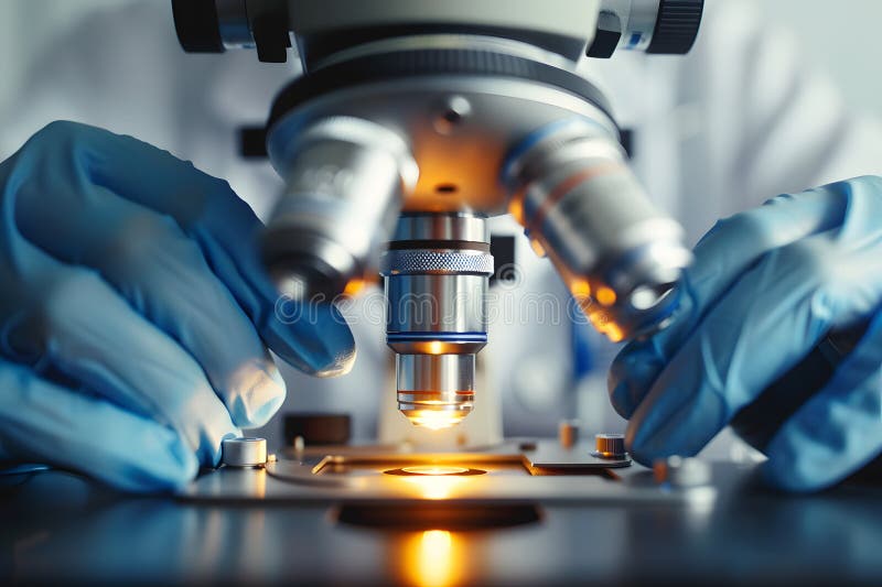 Lab Technician Preparing Sample Under Microscope Stock Image - Image of ...