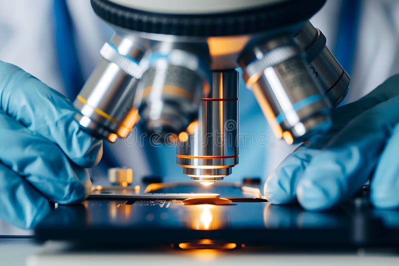 Lab Technician Preparing Sample Under Microscope Stock Photo - Image of ...
