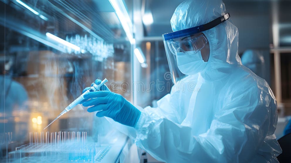 Lab Technician in Protective Gear Handling Advanced. Stock Illustration ...
